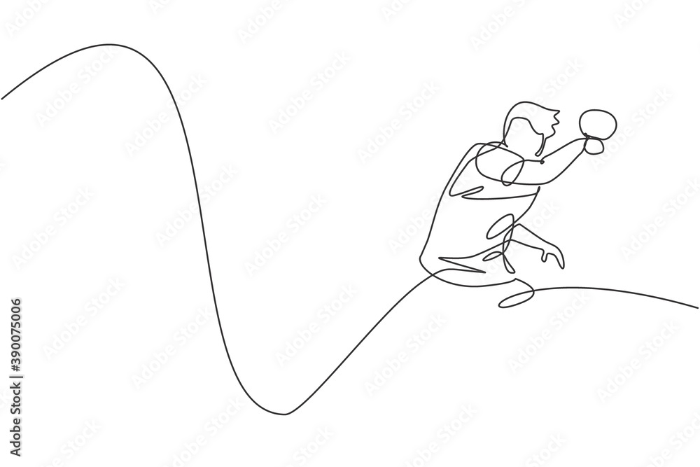 Single continuous line drawing of young agile man table tennis player ...