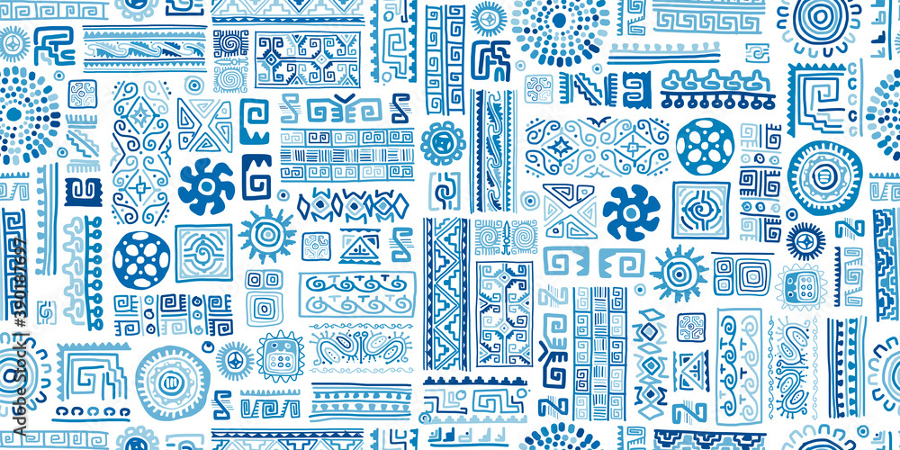 Ethnic blue handmade ornament, seamless pattern Stock Vector | Adobe Stock
