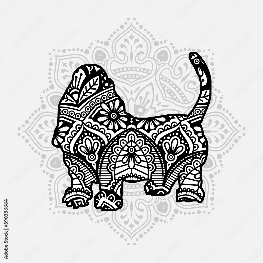 Dog Mandala Vector Line Art Style. Coloring page for adult and kids ...