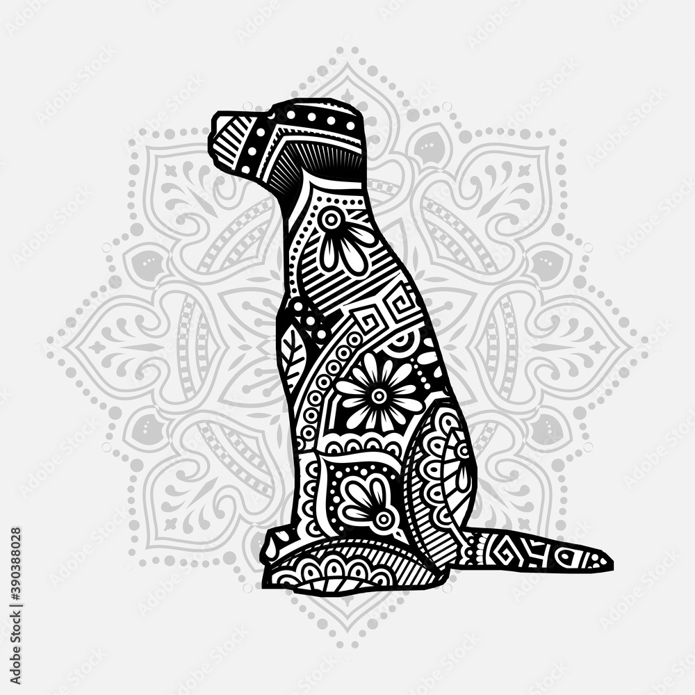 Dog Mandala Vector Line Art Style. Coloring page for adult and kids ...