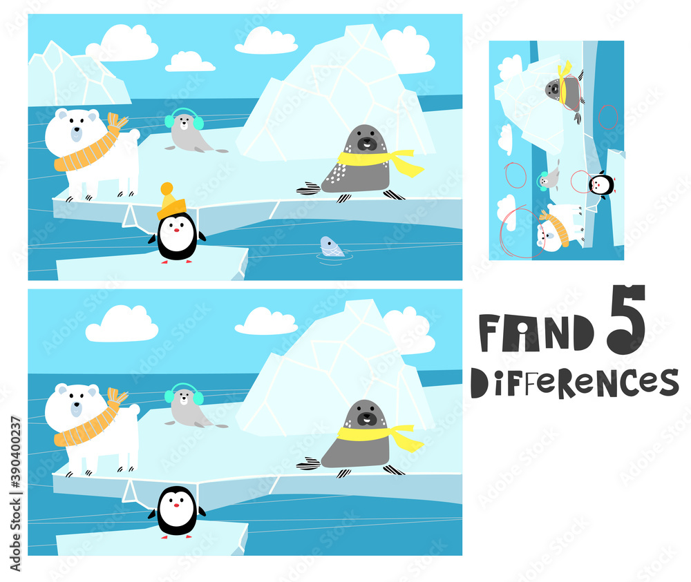 Find 5 differences winter Stock Vector | Adobe Stock
