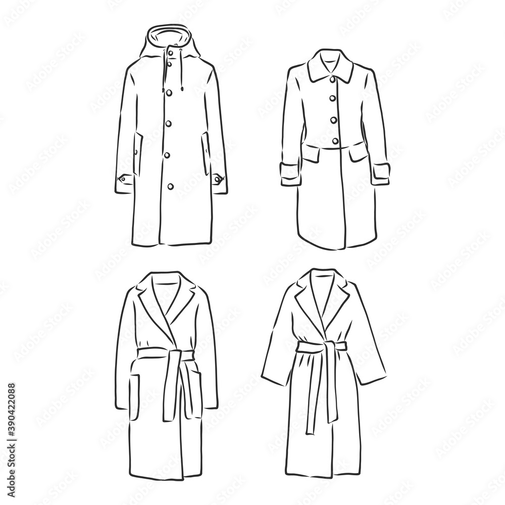 Trench coat icon. Fashion garment symbol. Technical drawing of garment ...
