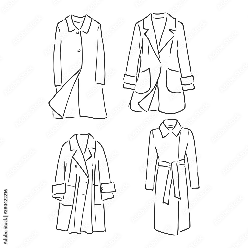 Trench coat icon. Fashion garment symbol. Technical drawing of garment ...