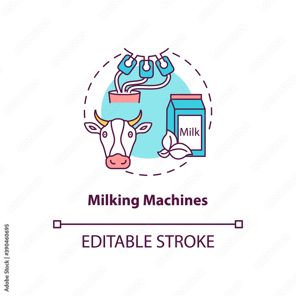Milking machines concept icon. Cow product. Lactose liquid. Automated ...