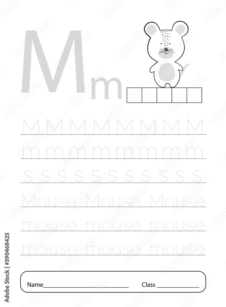 Writing practice letter M printable worksheet for preschool.Exercises ...