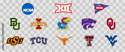 Logos of the Big 12 colleges of the NCAA. Scalable Vector image. Stock ...