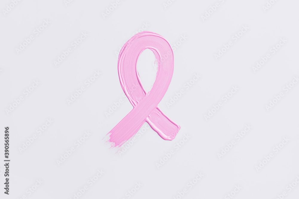 Painted pink ribbon on white background. Breast cancer awareness ...