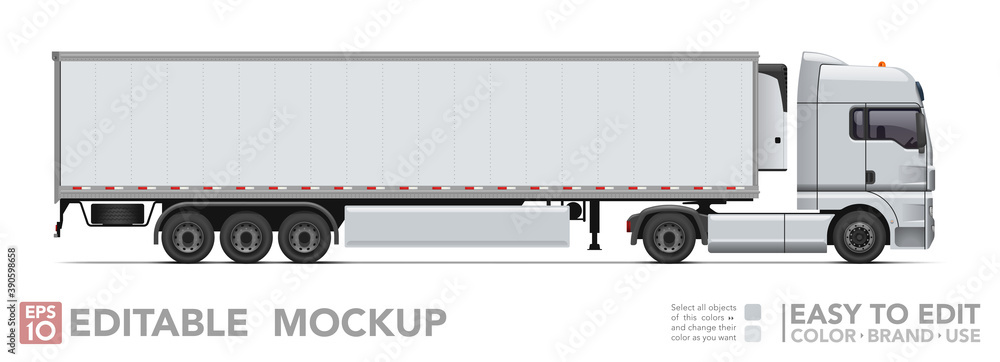 Editable semi truck mockup. Realistick tractor & refrigerated trailer ...