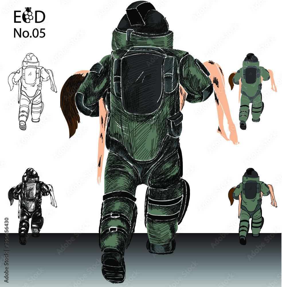 Vector de Stock Hand drawn a bomb suit must protect all parts of the ...