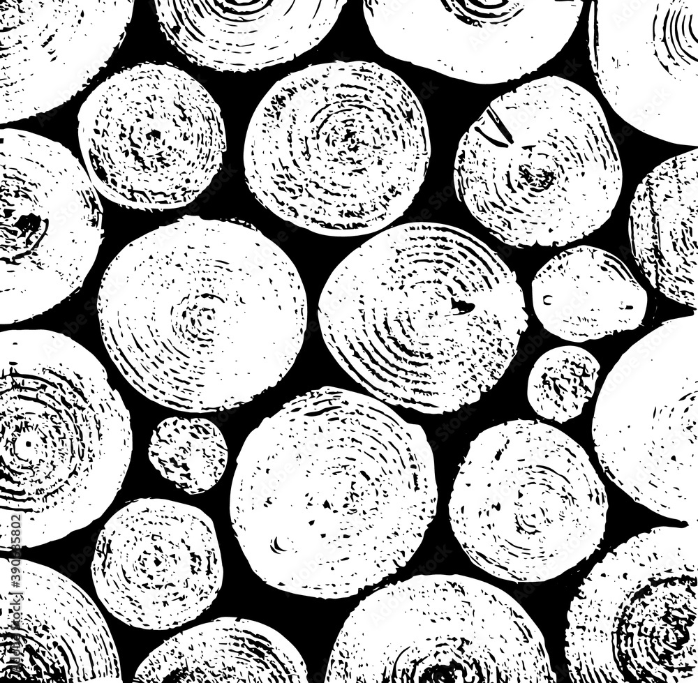 Monotone wood texture stamp. Detailed tree ring design. Rough organic ...