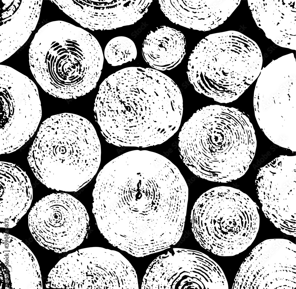 Monotone wood texture stamp. Detailed tree ring design. Rough organic ...