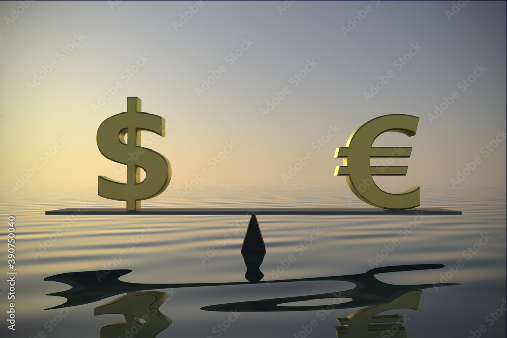 Foreign exchange balance between US Dollar and Euro 3d rendering. Stock ...