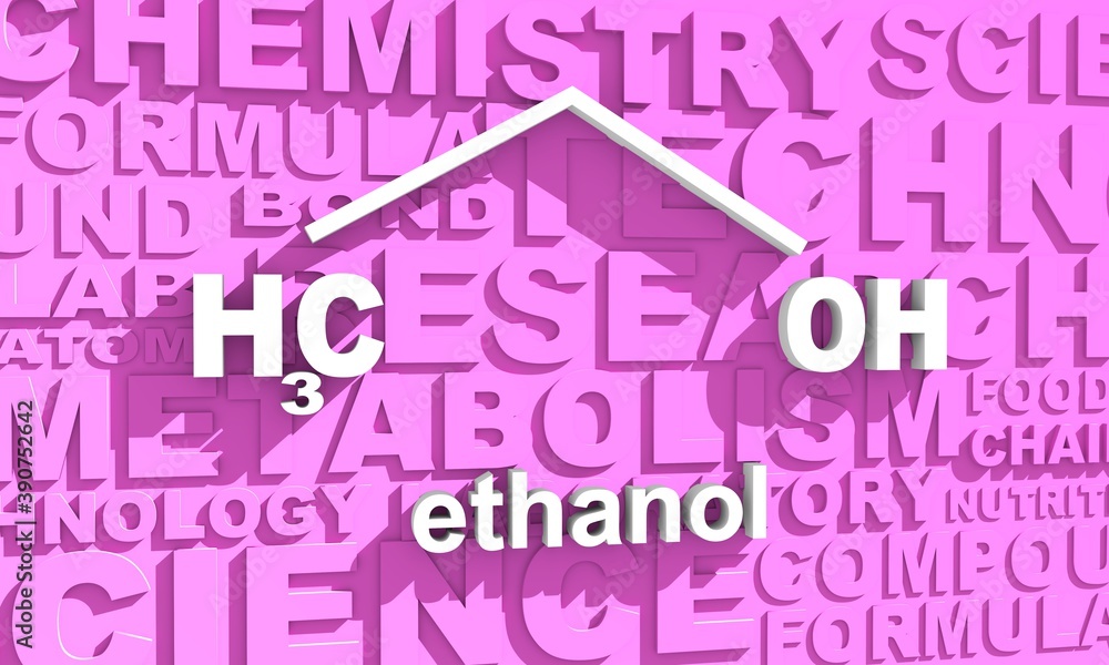 Structural chemical formula of ethanol molecule. 3D rendering 素材庫插圖 ...