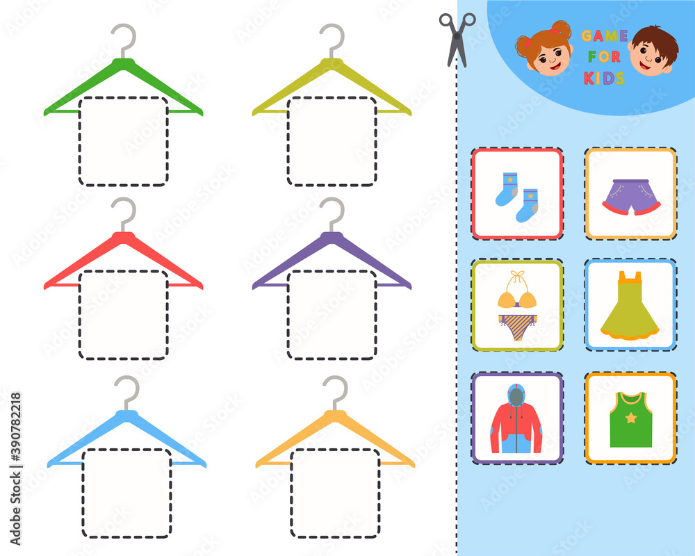 Vector de Stock Education game for children with clothes. Find and hang ...