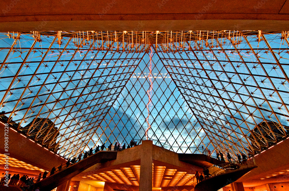 Unusual View looking up inside the Louvre Pyramid designed by Chinese ...