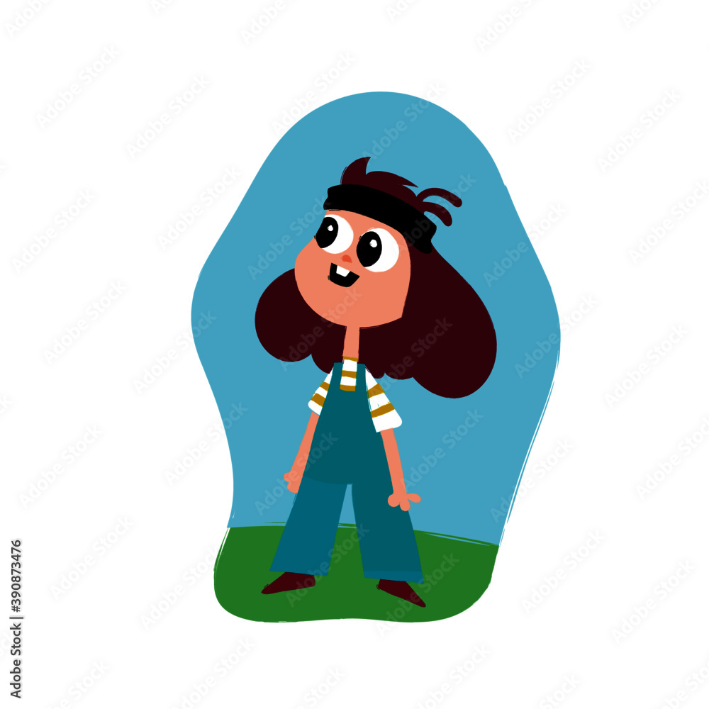 Brown hair Cute Girl vector drawing, Happy Kids Vector illustration ...