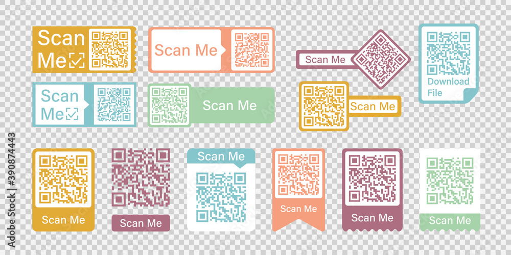Qr code frame vector set. Scan me phone tag. Qr code mock up, mockup ...