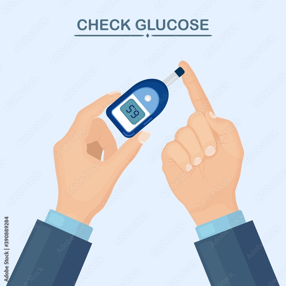 Check glucose by glucometer. Blood test. Vector flat design Stock ...