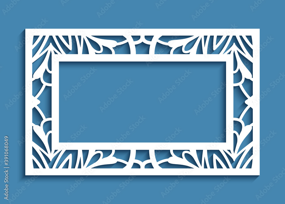 Rectangle frame with ornamental lace border. Cutout paper decoration ...