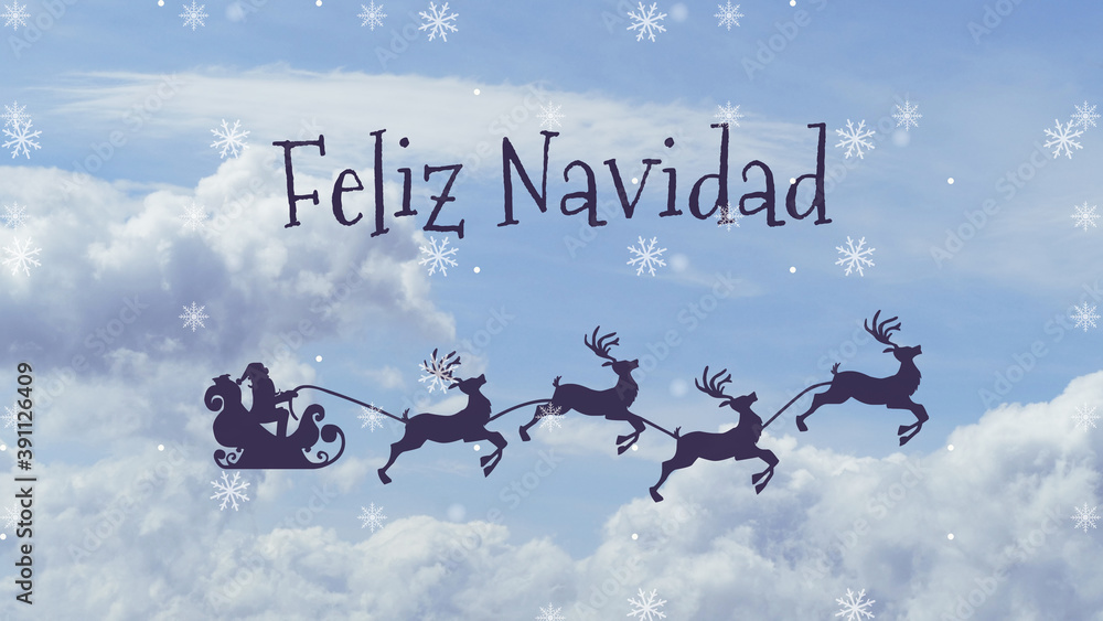 Christmas greeting with Santa Claus in a sleigh with the reindeer with ...
