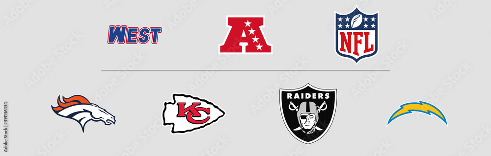 NFL American Football Conference West Division logos. Vector ...