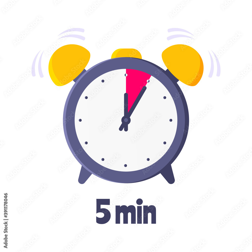 Five minutes on analog clock face flat style design vector illustration ...