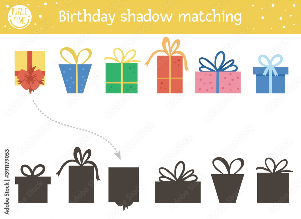 Стоковое векторное изображение «Birthday shadow matching activity for ...