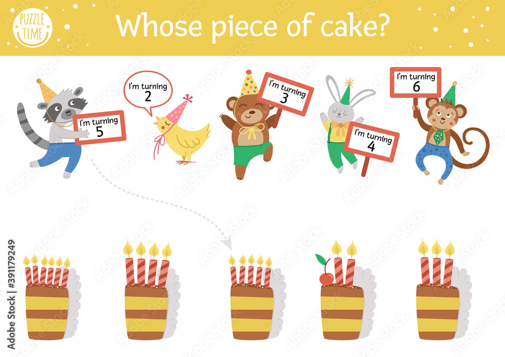 Vector de Stock Birthday matching activity for children. Fun puzzle ...
