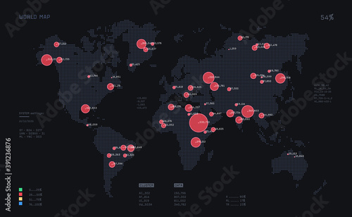 World map big data visualization. Abstract data on map. Global activity ...