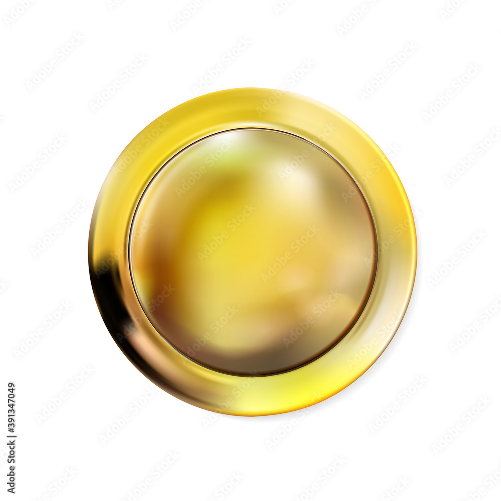 Realistic round gold button isolated on white background. Metal golden ...