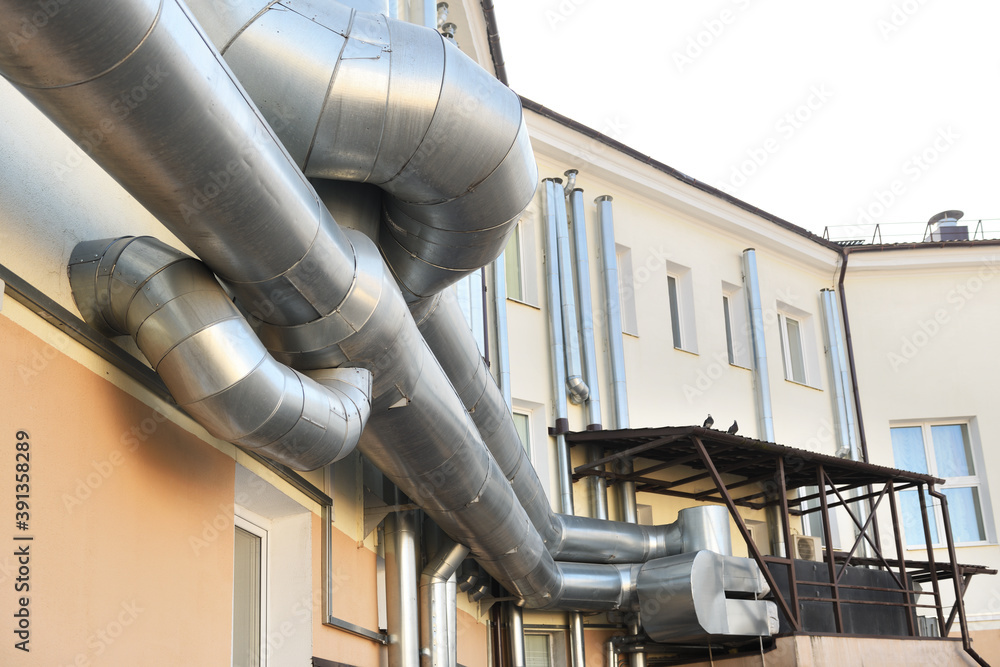 Air Chiller Pipeline and HVAC System of Department Store, Overhead ...