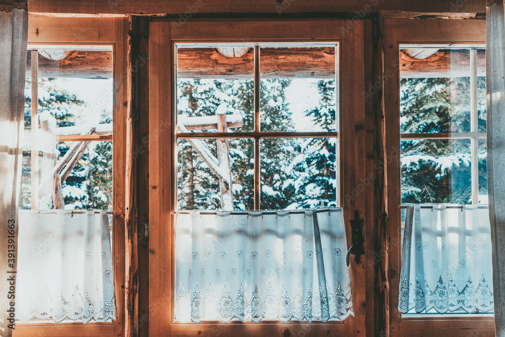 Bright Sunlight Shines Through the Wooden Cottage House Window ...