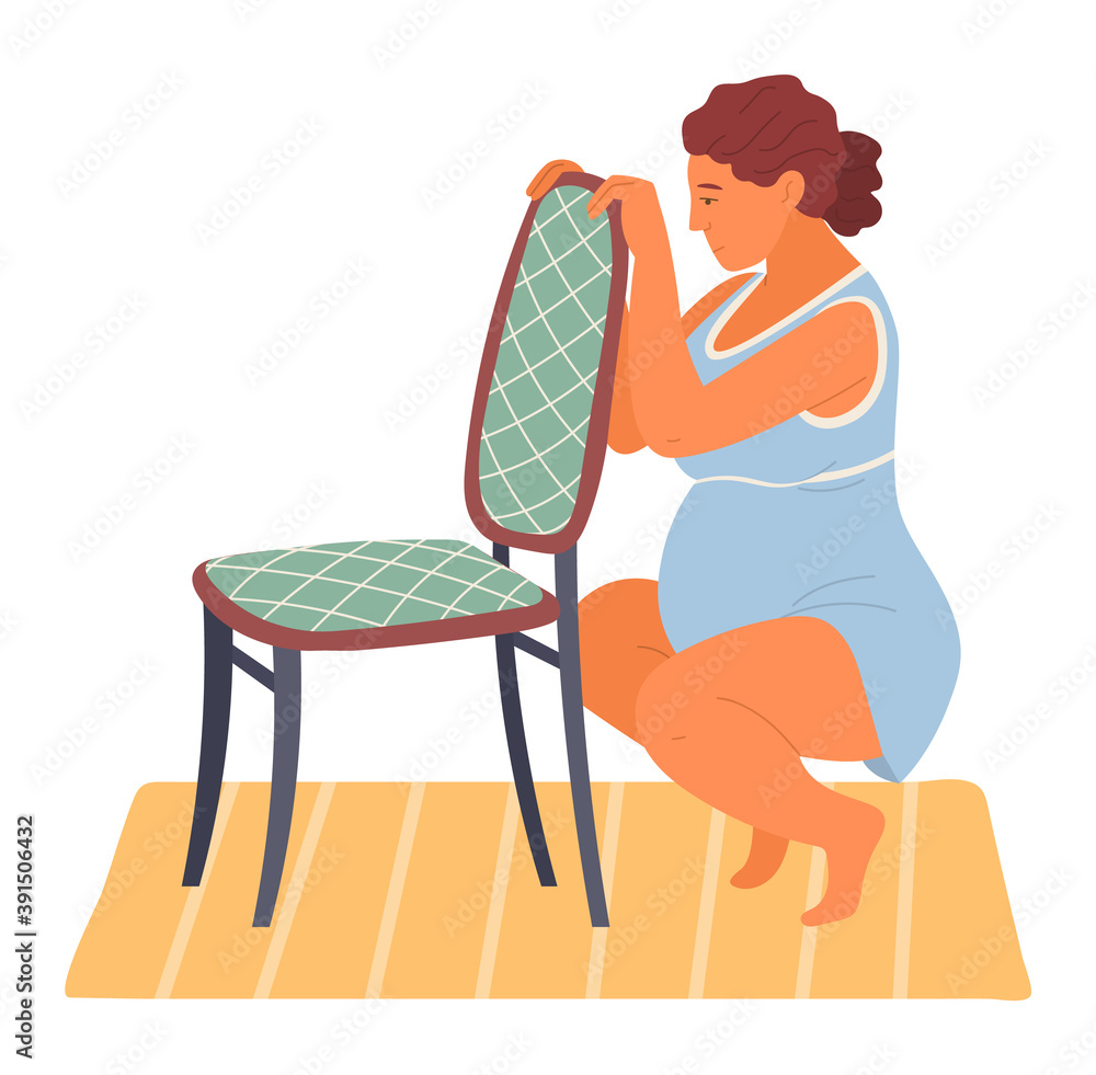 Birth positions. Pregnant woman in sitting position soon before ...