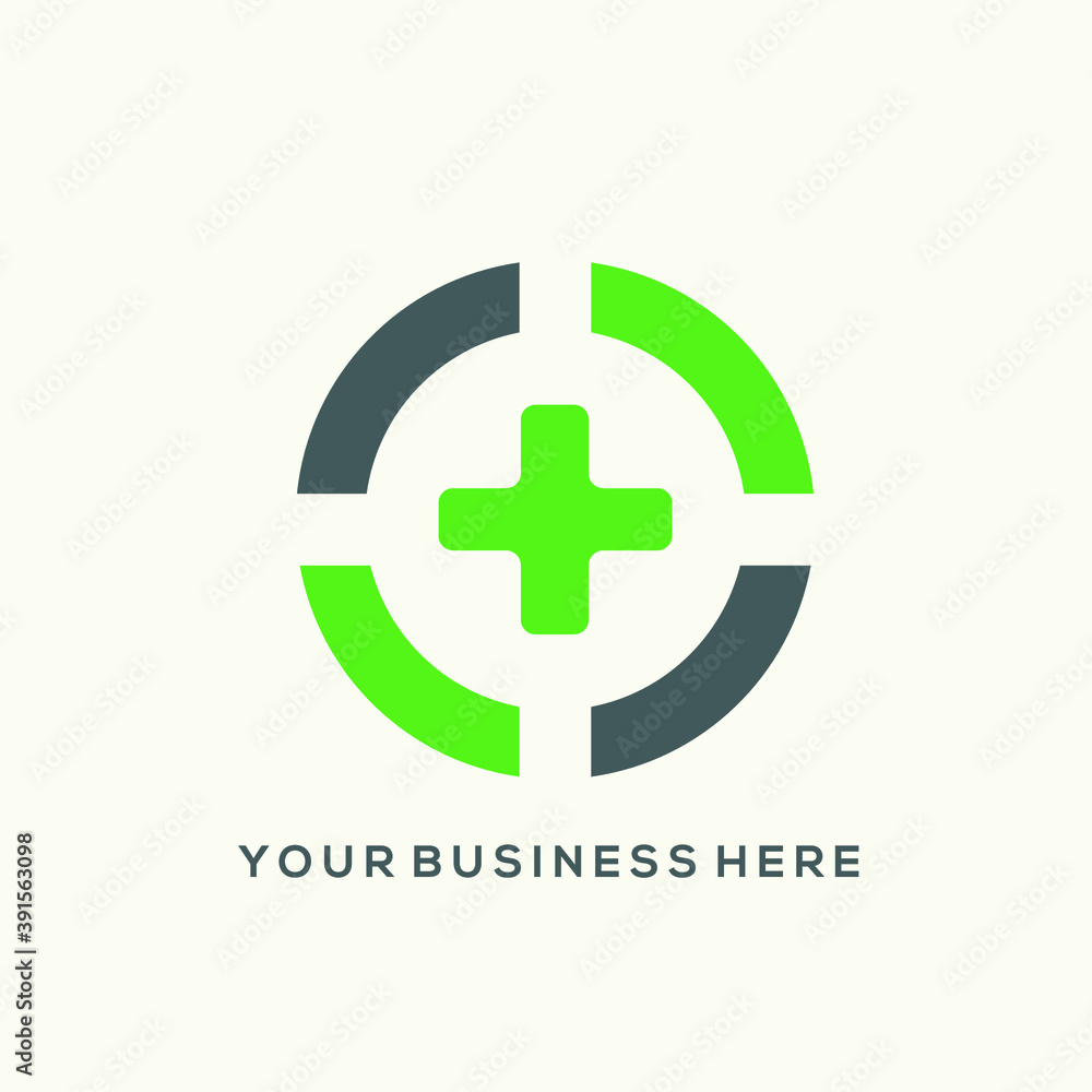 Medical cross logo in a circular frame.Healthcare and medicinal sign ...
