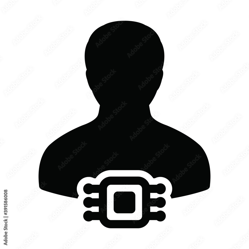 Human RFID chip icon vector for RFID implant with male user person ...