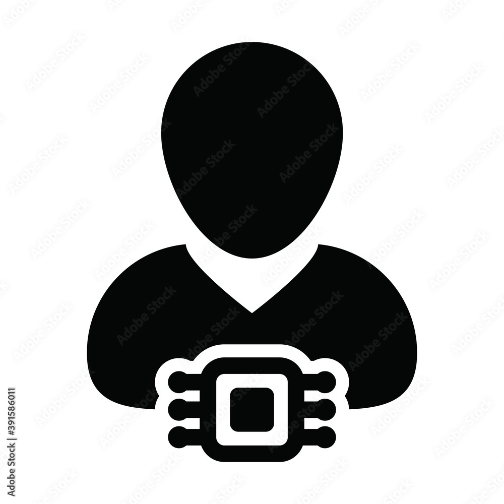 Human RFID chip implant icon vector with male user person profile ...
