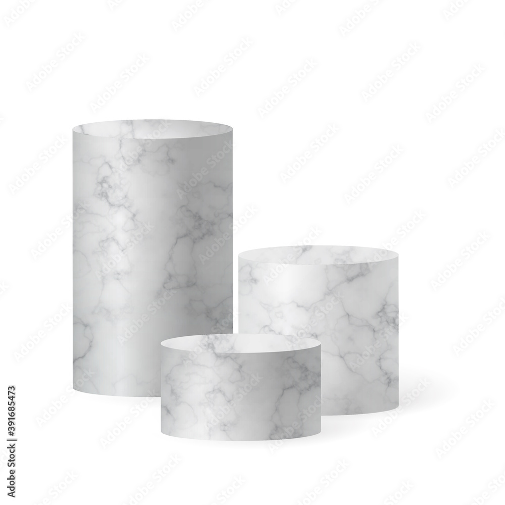 Marble cylinder podium scene, winner pedestal. White marble cylinder ...