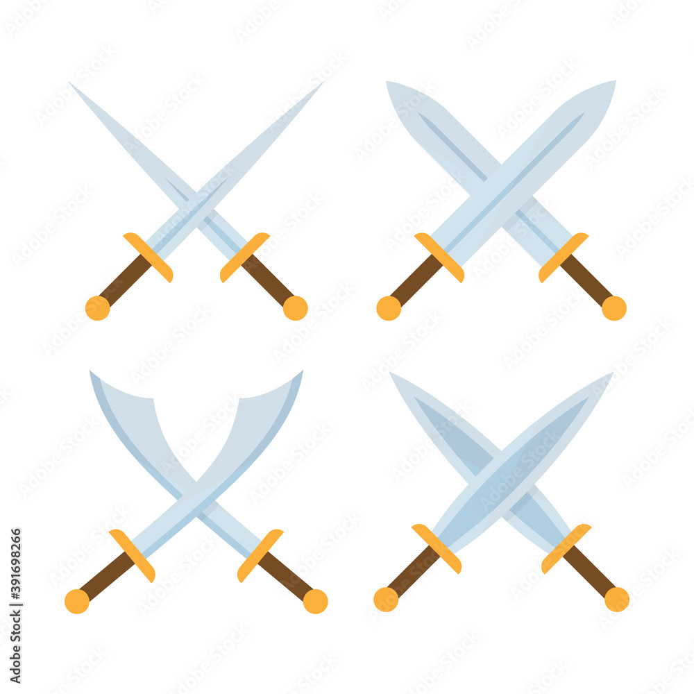 Crossed swords cartoon set. Vector illustration. Medieval concept ...