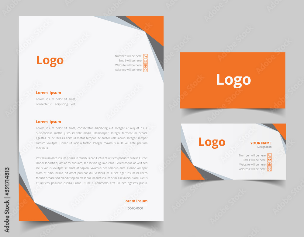 Business card and letterhead design set. Branding identity template for ...