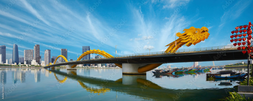 Dragon River Bridge ( Rong Bridge) on a beautiful cloudy day Stock ...