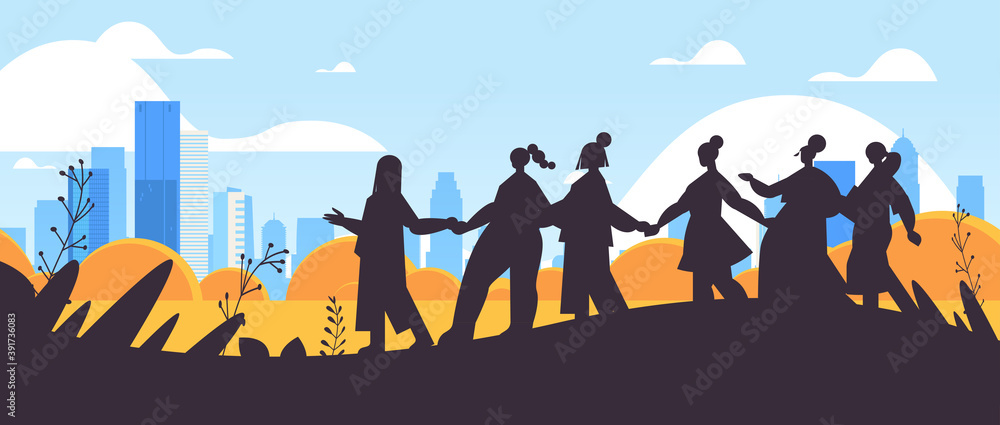 girls silhouettes standing together female empowerment movement women's ...