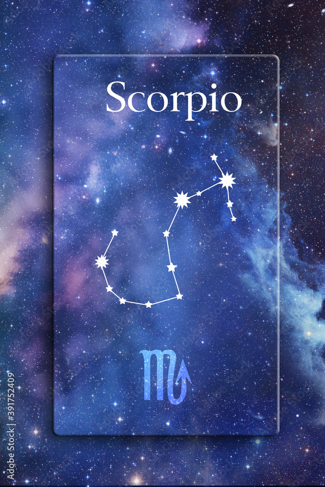 astrological star constellation of zodiac sign Scorpio over blue starry ...
