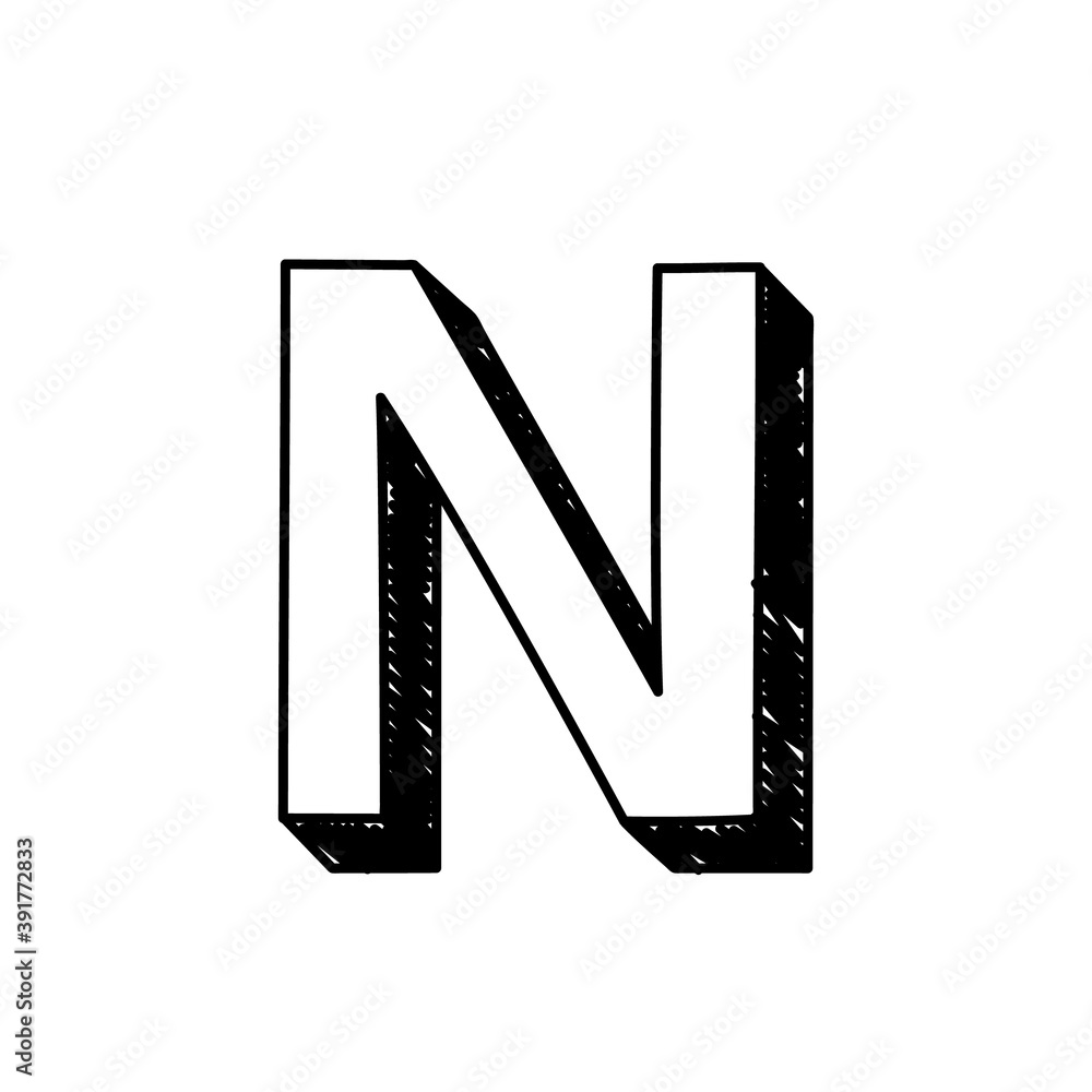 N letter hand-drawn symbol. Vector illustration of a big English letter ...