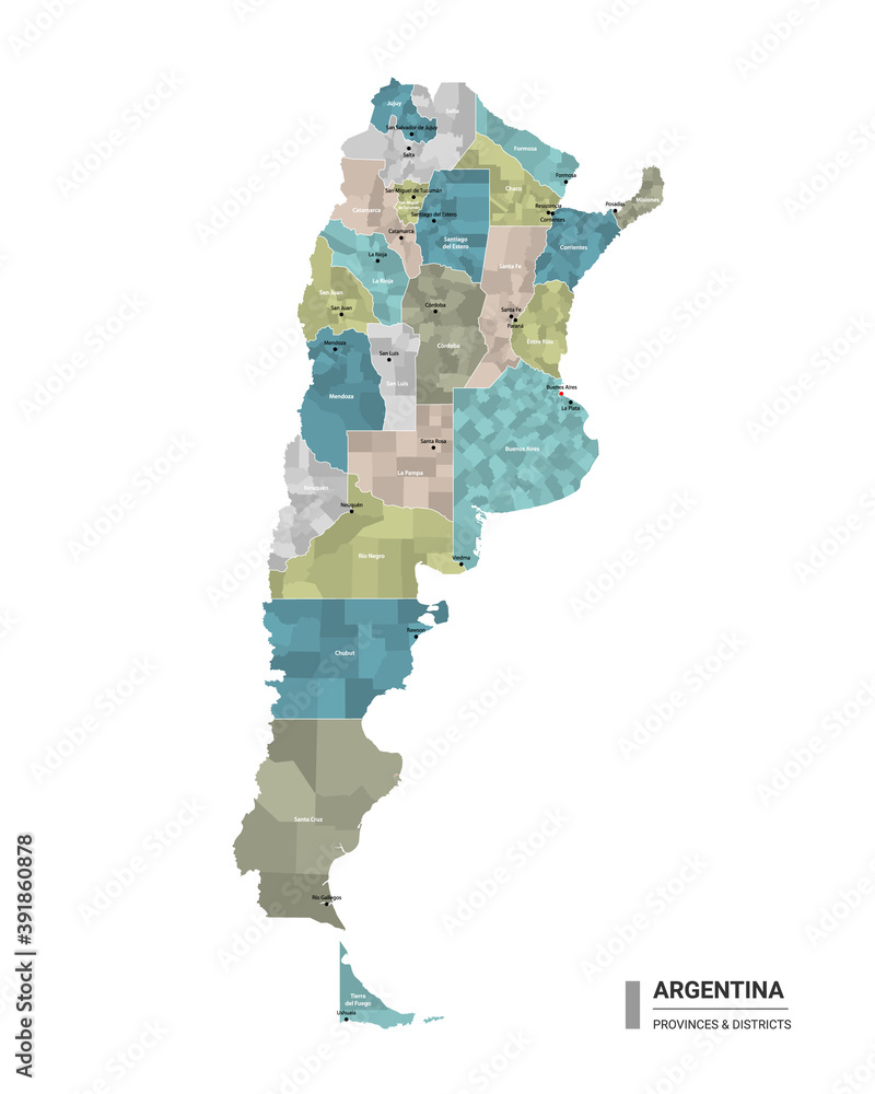 Vector de Stock Argentina higt detailed map with subdivisions ...