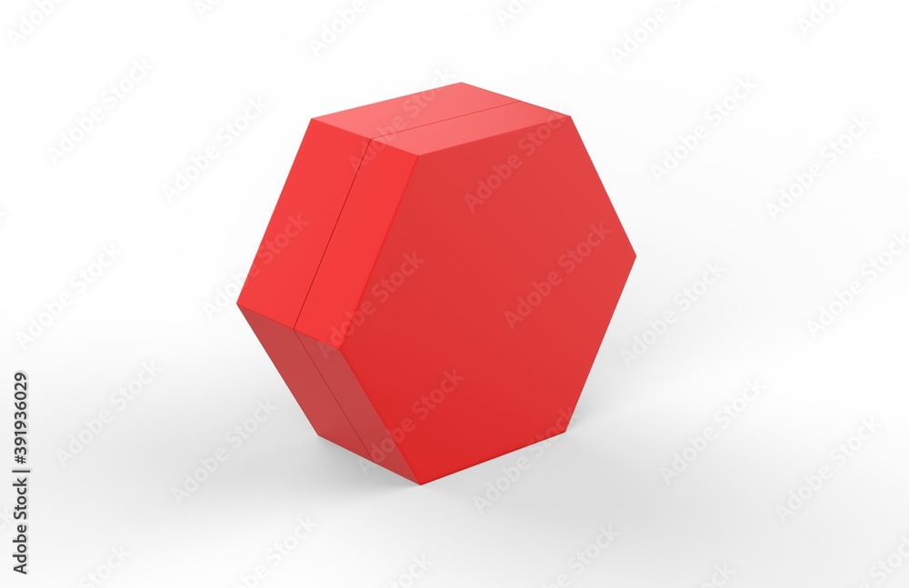 Blank red cardboard hexagon packaging box mockup template on isolated ...