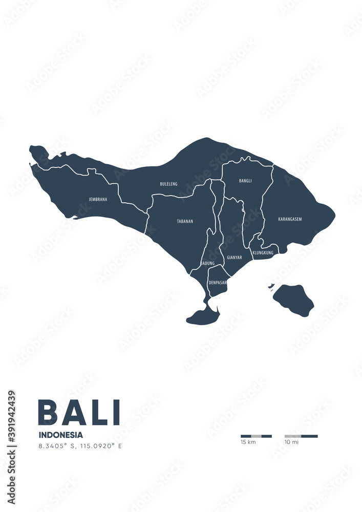 Illustration Stock bali island map vector drawing with scale and ...