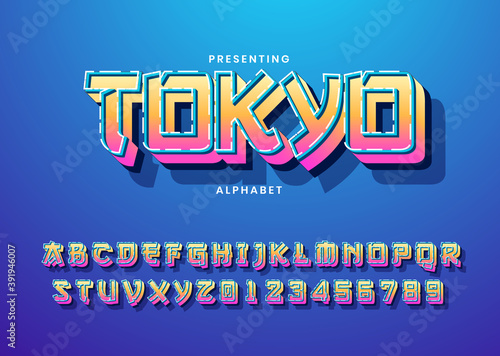 3d bold modern gradient alphabet. japanese urban style typography. 3d ...