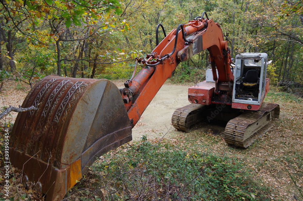 Vieille pelle mécanique abandonnée dans la nature urbex industriel d'un ...