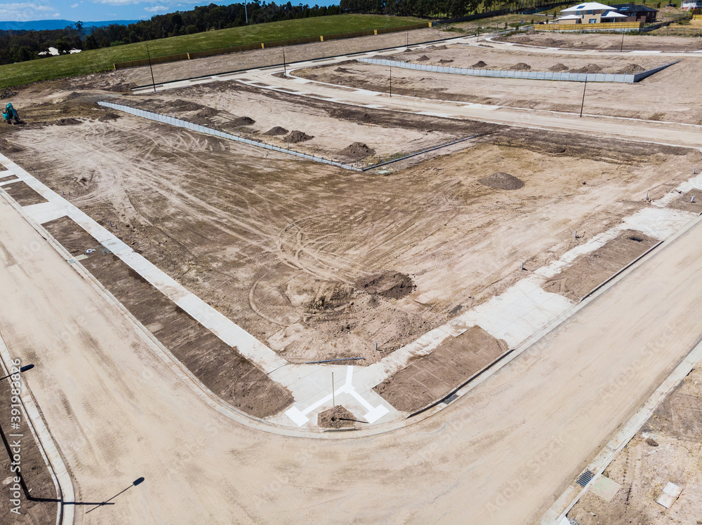 Aerial views looking down on a newly created Australian housing estate ...