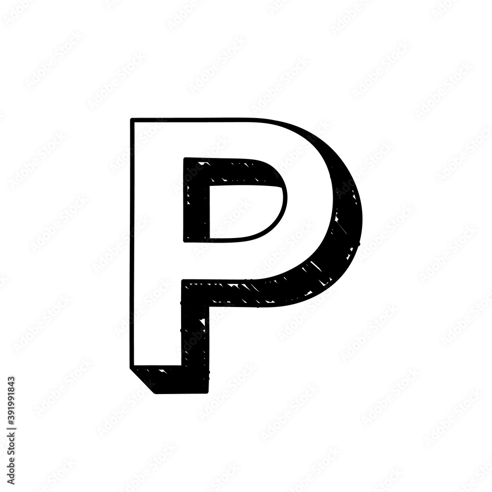 P letter hand-drawn symbol. Vector illustration of a big English letter ...
